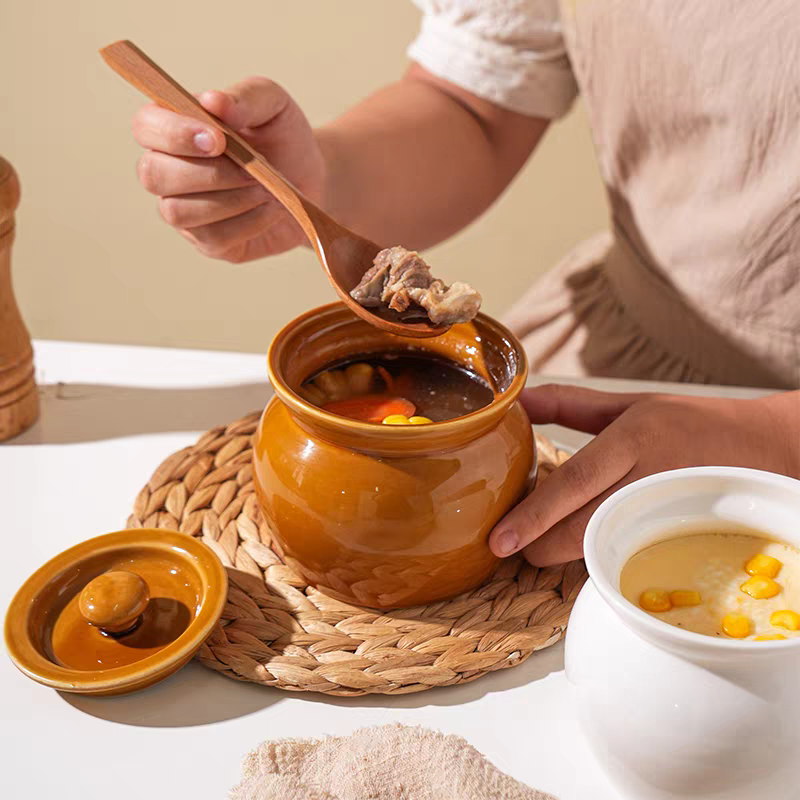 Dailyhome 500ml Ceramic Stew Pot with Lid Soup Bowl Egg Custard Cup ...