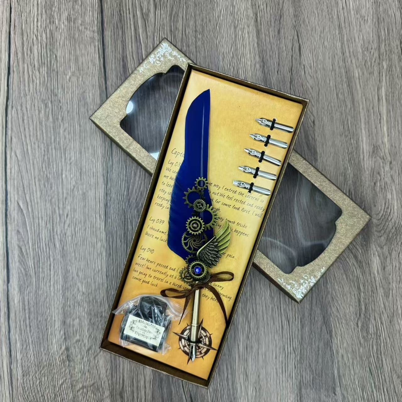 Vintage Style Feather Pen & Ink Gift Set Metal Quill Multi-Color ...