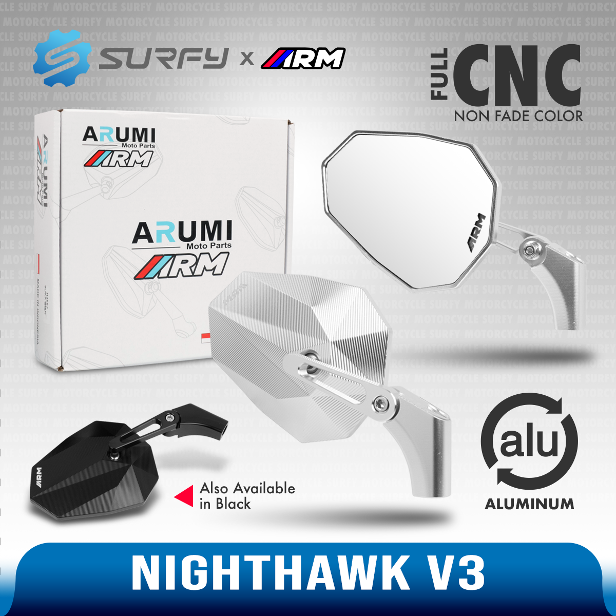 ARM Nighthawk V3 Side Mirror Multi-Edge Design Full CNC 360° Adjustment ...