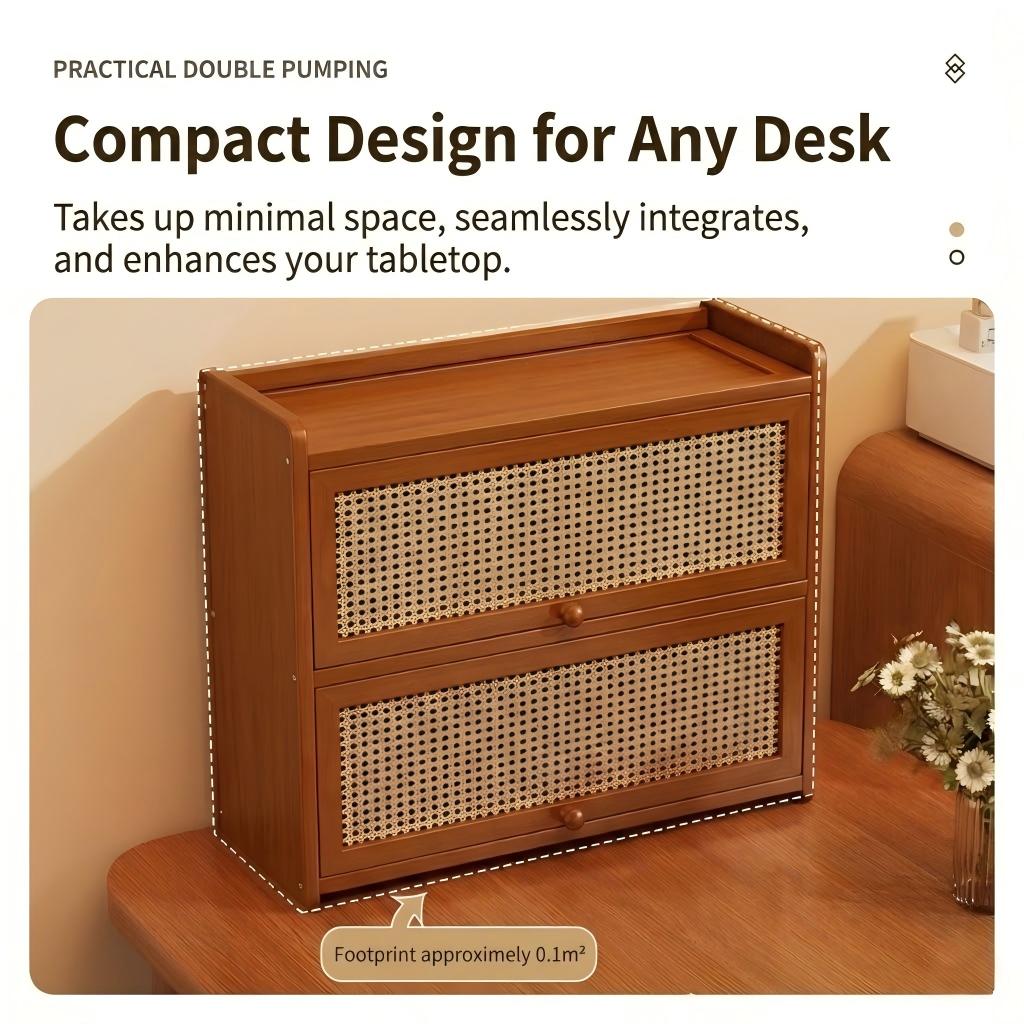 Team Kahoy Rattan Desktop Cabinet - 2-Layer Wooden Tabletop Storage ...