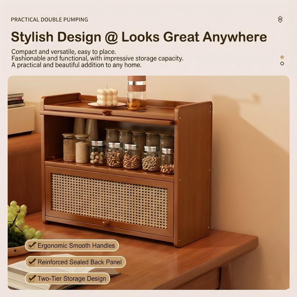 Team Kahoy Rattan Desktop Cabinet - 2-Layer Wooden Tabletop Storage ...