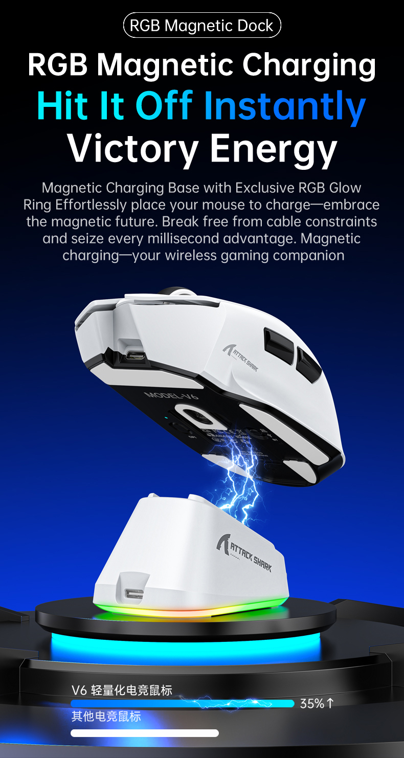 ATTACK SHARK V6 Ultra-Light PAW3311 Tri-Mode Gaming Mouse with Magnetic ...