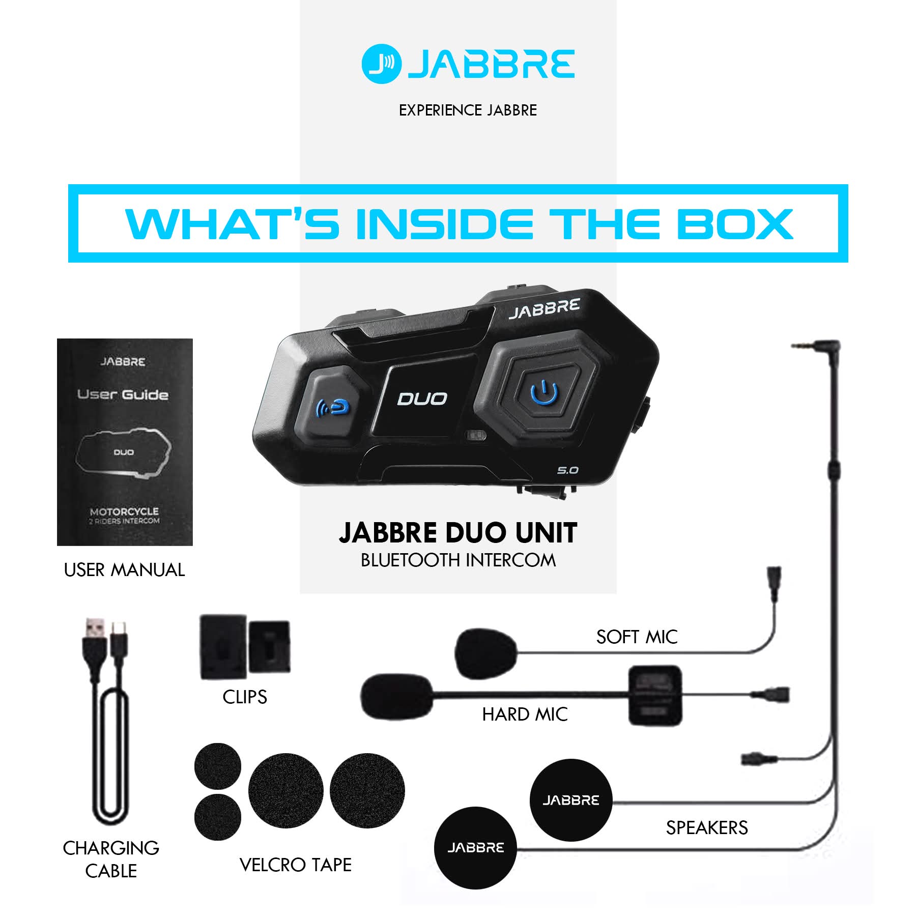 Jabbre DUO | 2-Rider Intercom | Noise Cancellation | IP 67 Waterproof ...