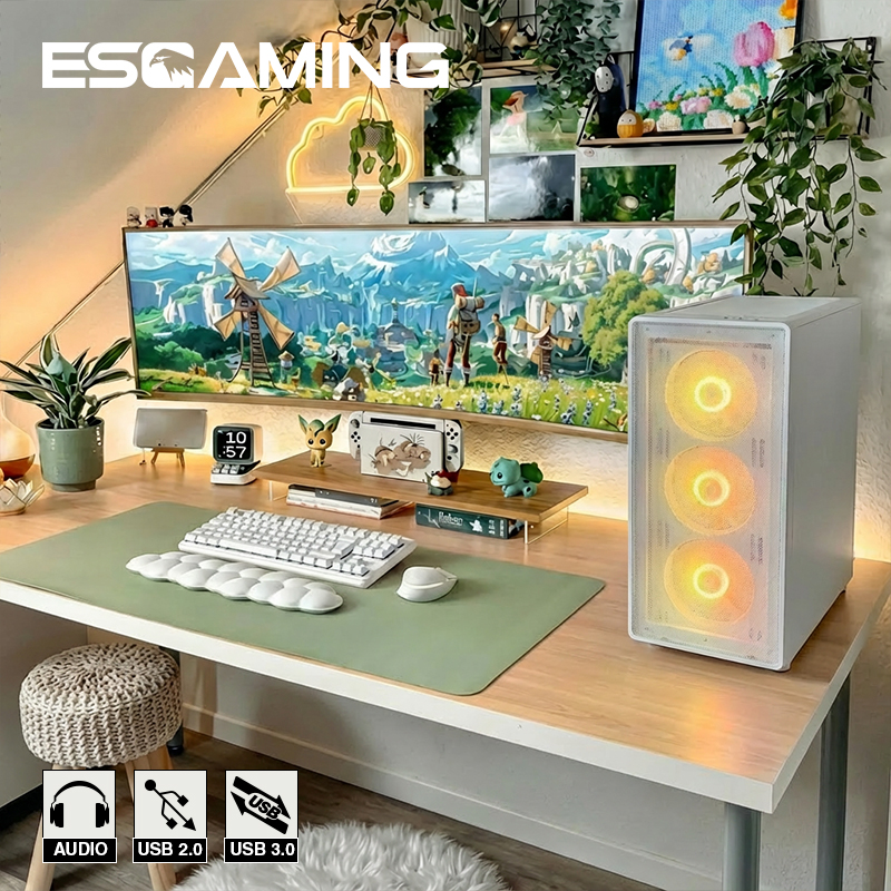 ESGAMING DOVE ATX/M-ATX PC Case Tempered Glass Gaming Computer Casing ...