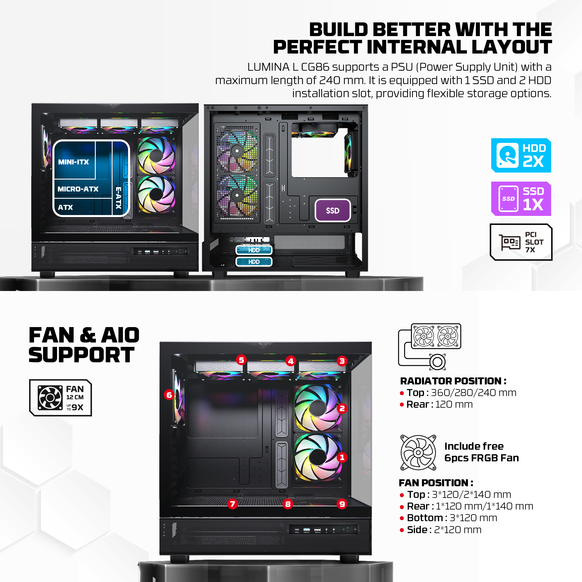 Fantech Lumina L CG86 Full Tower Case Gaming PC Case with 6 Free ARGB ...