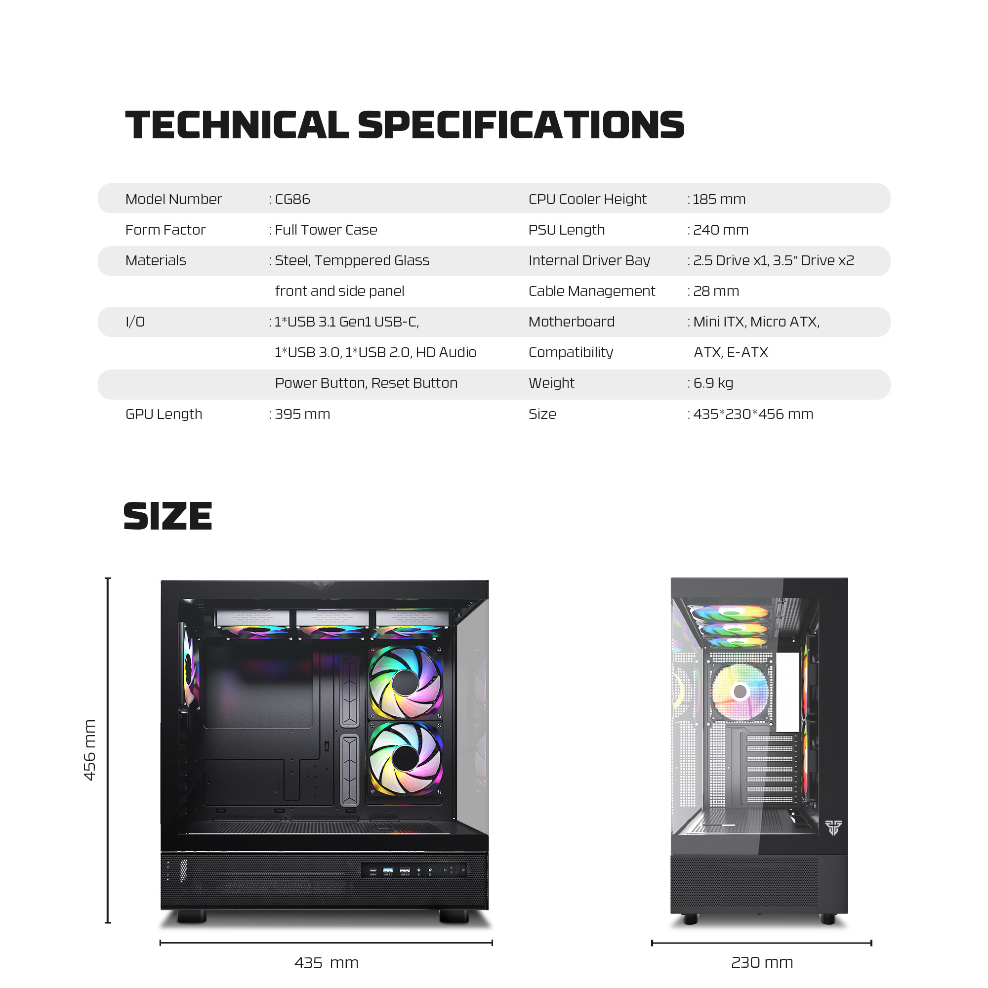 Fantech Lumina L CG86 Full Tower Case Gaming PC Case with 6 Free ARGB ...