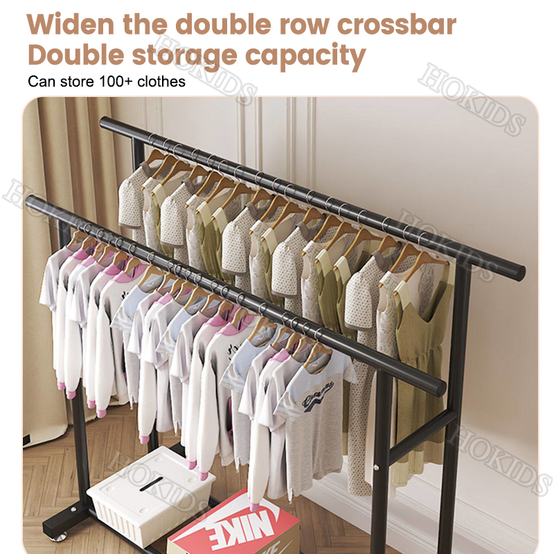 Double Pole Hanger Bedroom Clothes Drying Rack Clothes Hanger Rack ...
