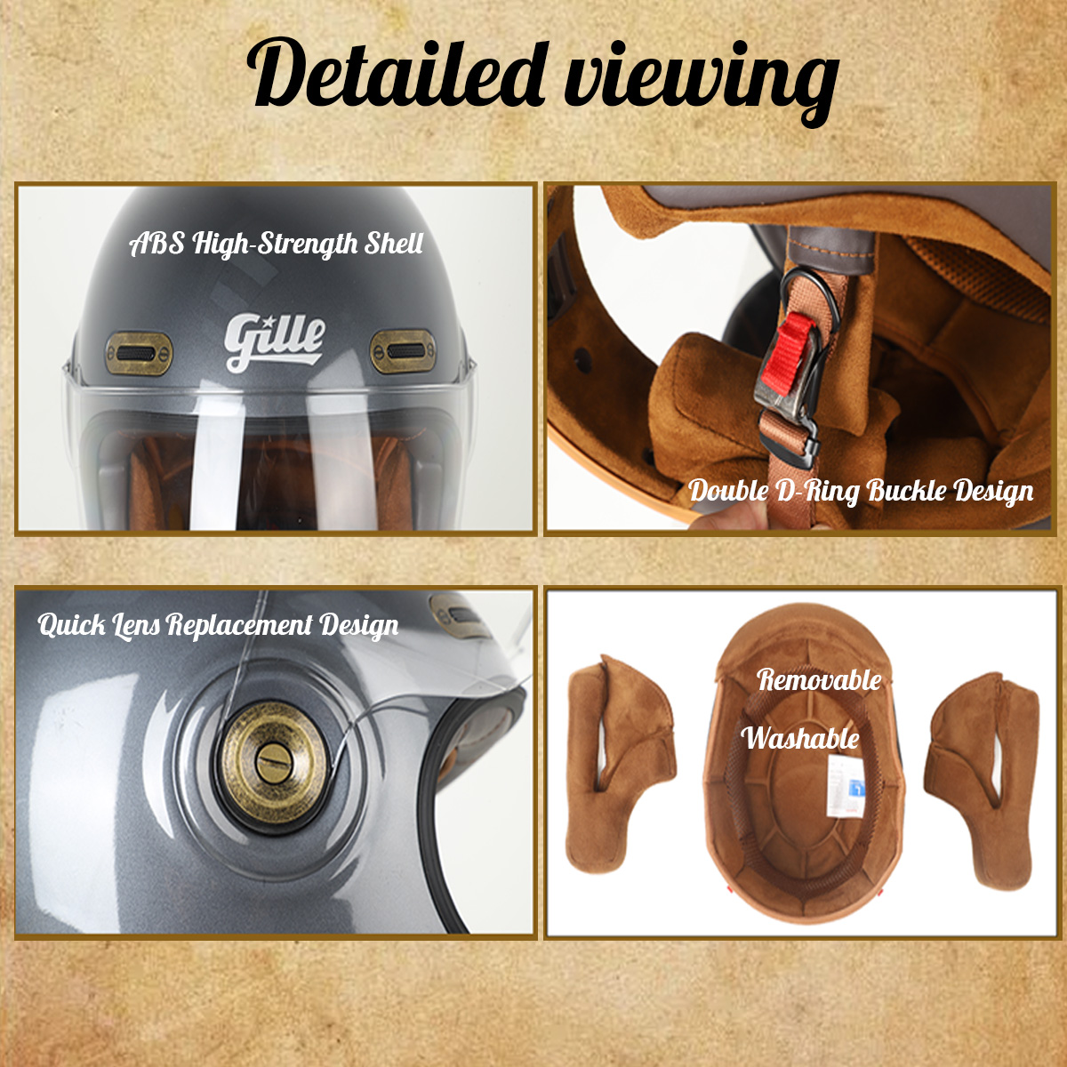 【𝑽𝒊𝒏𝒕𝒂𝒈𝒆】GILLE ATAVISTIC Classic Retro Helmet Full Face for Motorcycle ...
