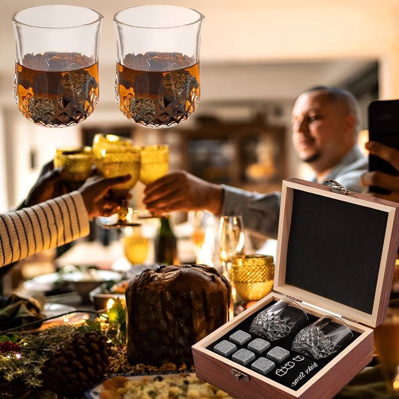 Whiskey Stones Glasses Set In Wooden Box Father'S Day Christmas Gift ...
