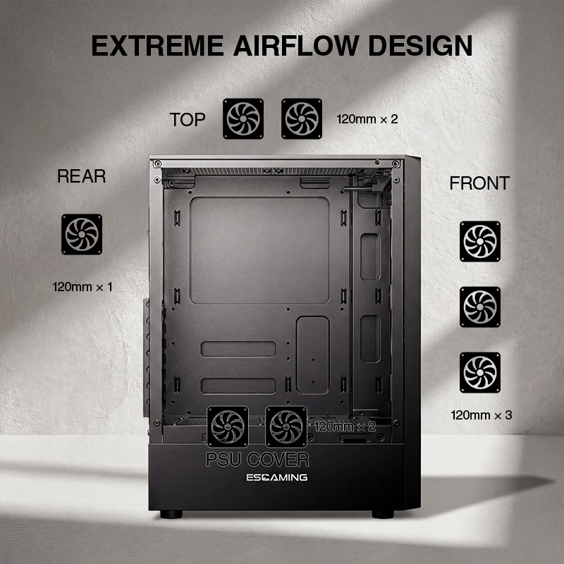 ESGAMING Wooden Grain Gaming Computer Case ATX M-ATX Chassis Mid Tower ...