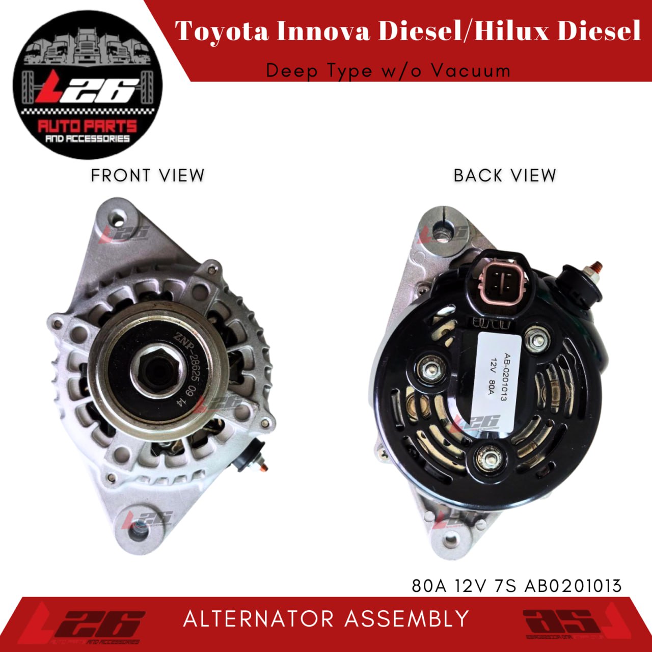 Toyota Innova Hilux Diesel Alternator Assembly 80Amp 12V Deep Type ...