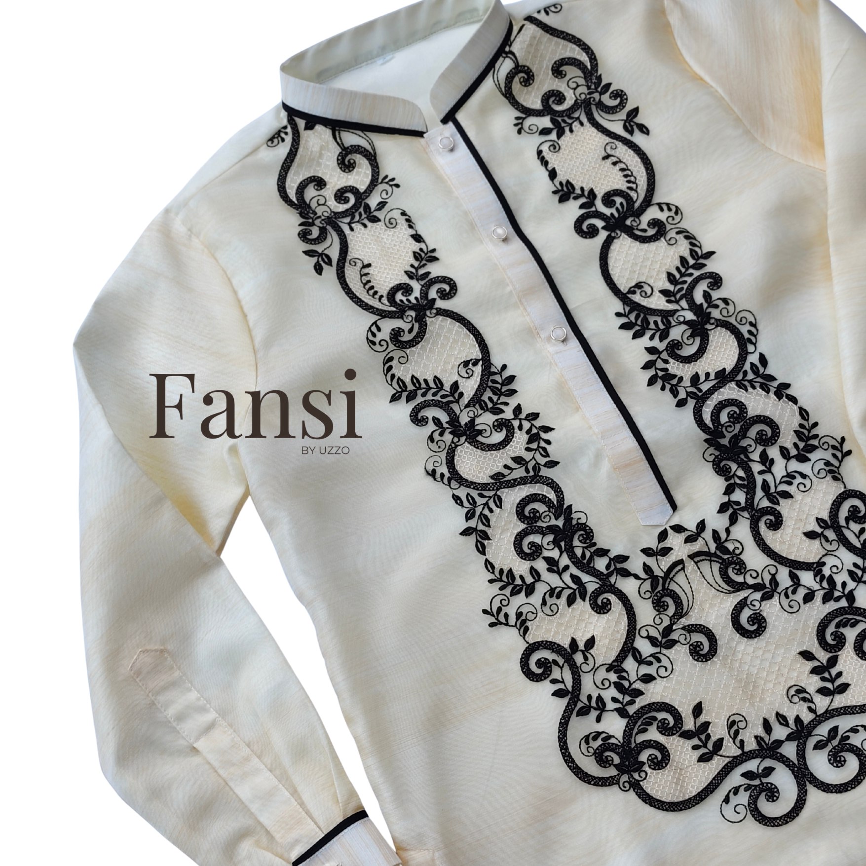 Barong Tagalog Modern Pitsera Collar Black Burda High Quality Formal ...