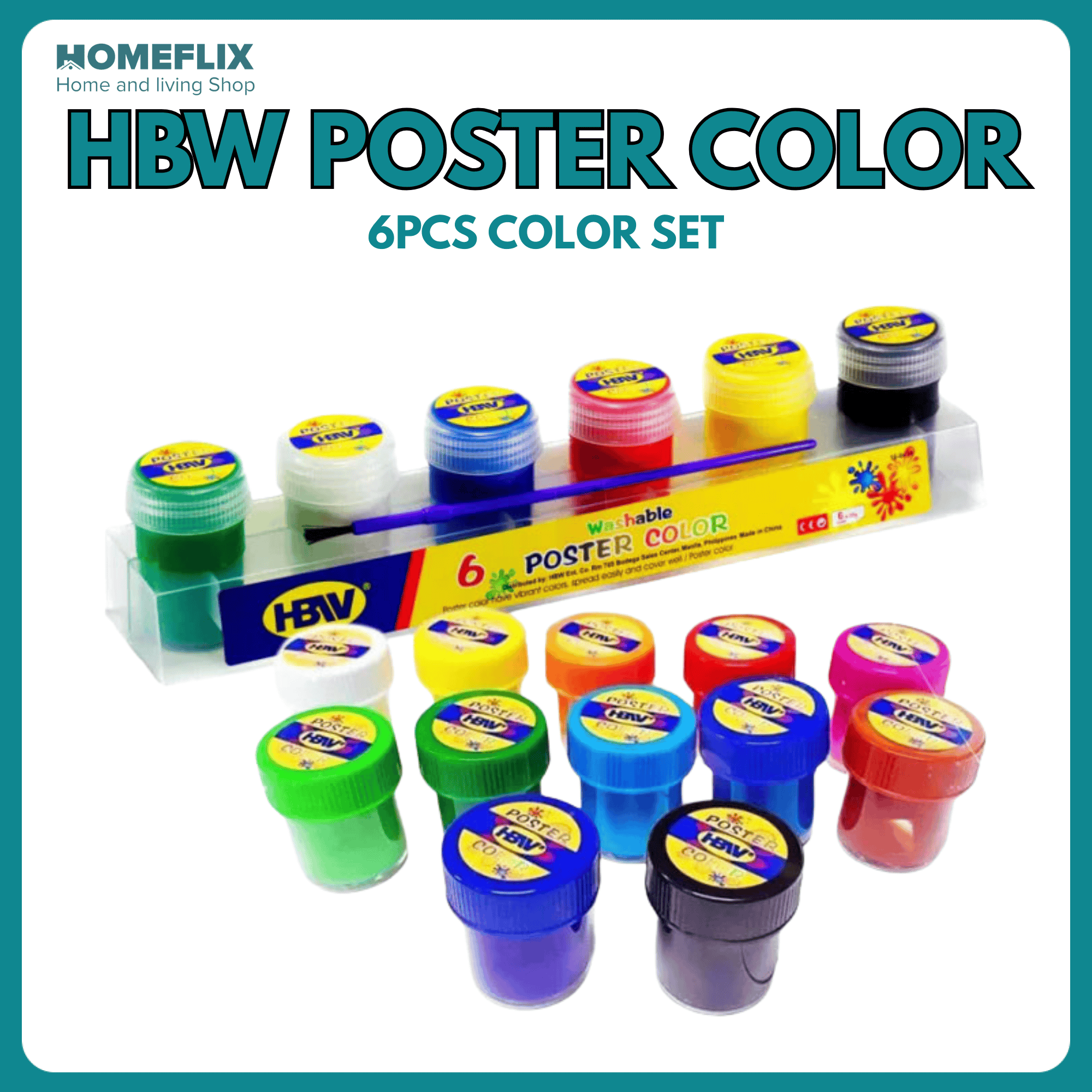 Homeflix Poster Color C3-25 | 6 Colors Set | Washable Non-Toxic Paint ...