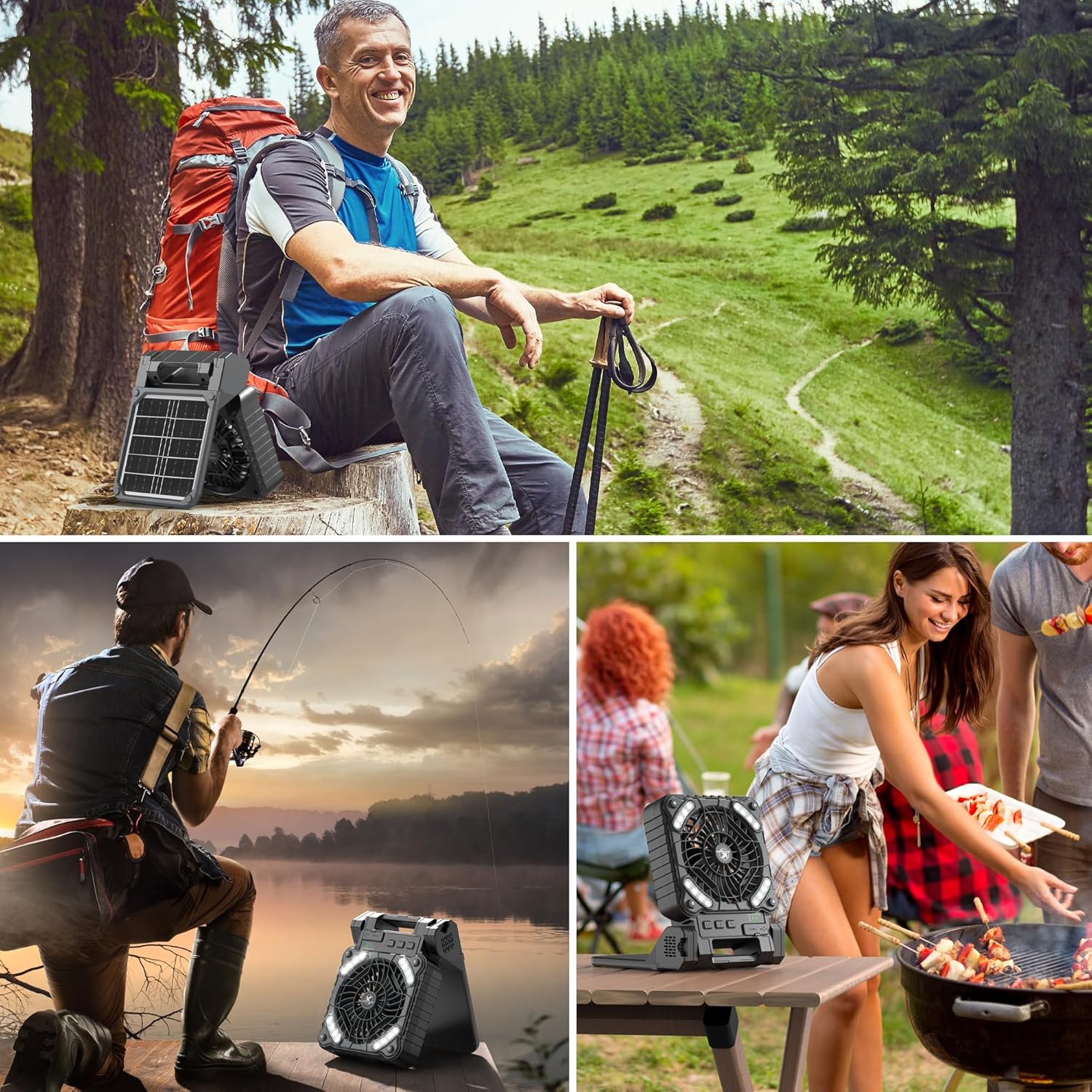 10000mAh Multifunctional Outdoor Solar Fan Portable Solar Fan Suitable ...