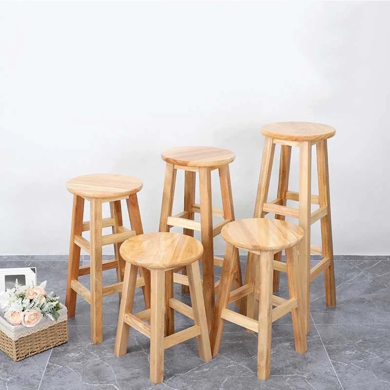 Nordic original wooden stool solid wood bar stool Solid wood high round ...