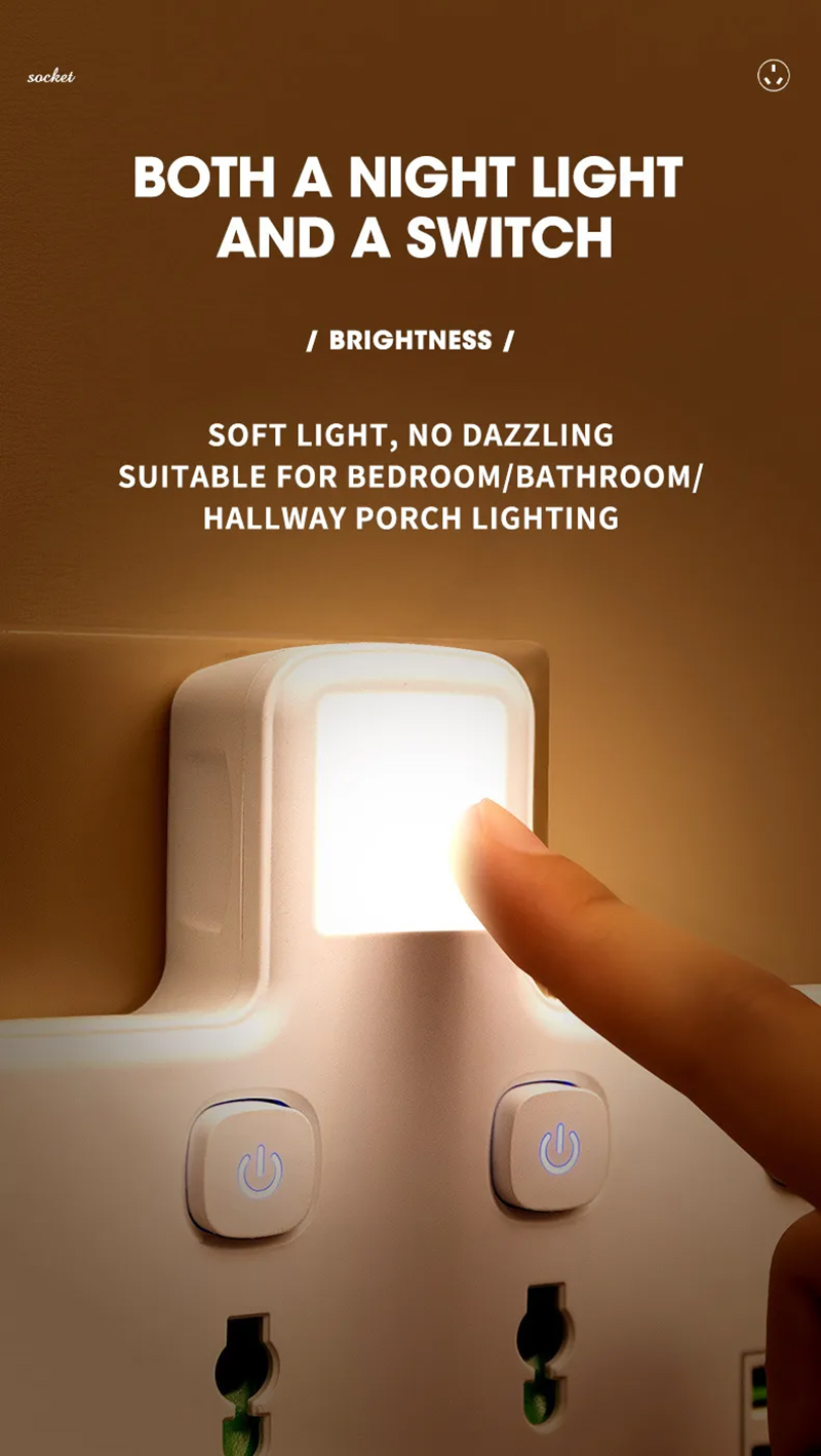 USB Expansion Socket With Night Light Plug Ac Outlet Power Strip ...