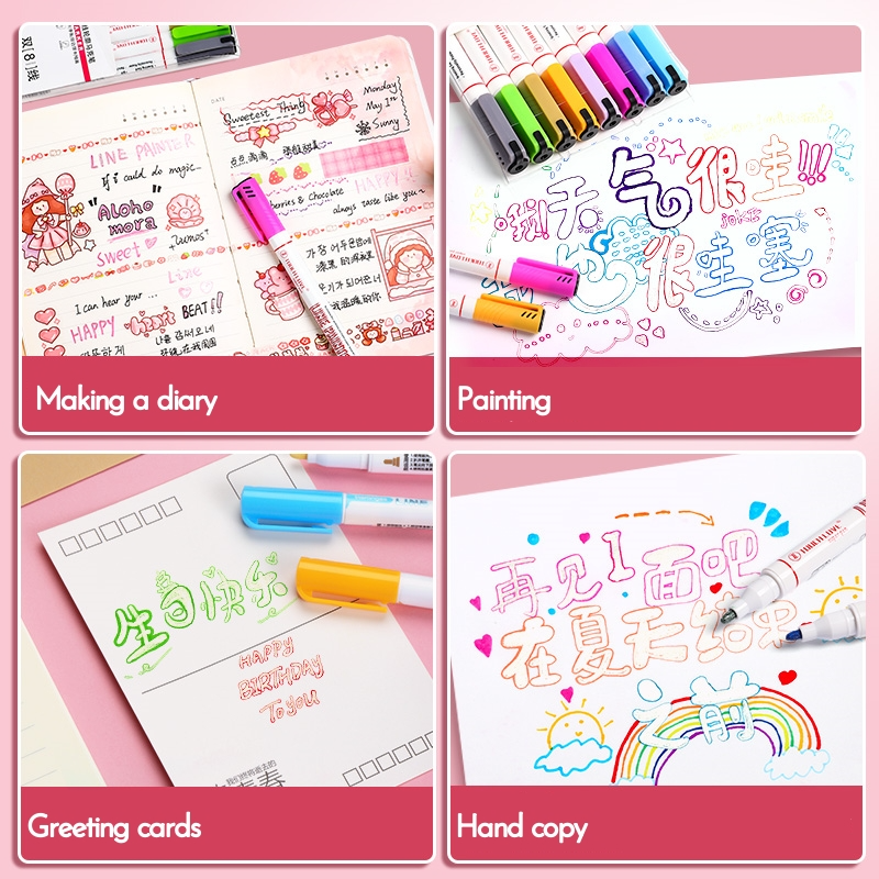 Double Line Outline Markers (8 Colors) - Metallic Pearl Ink, Metal ...