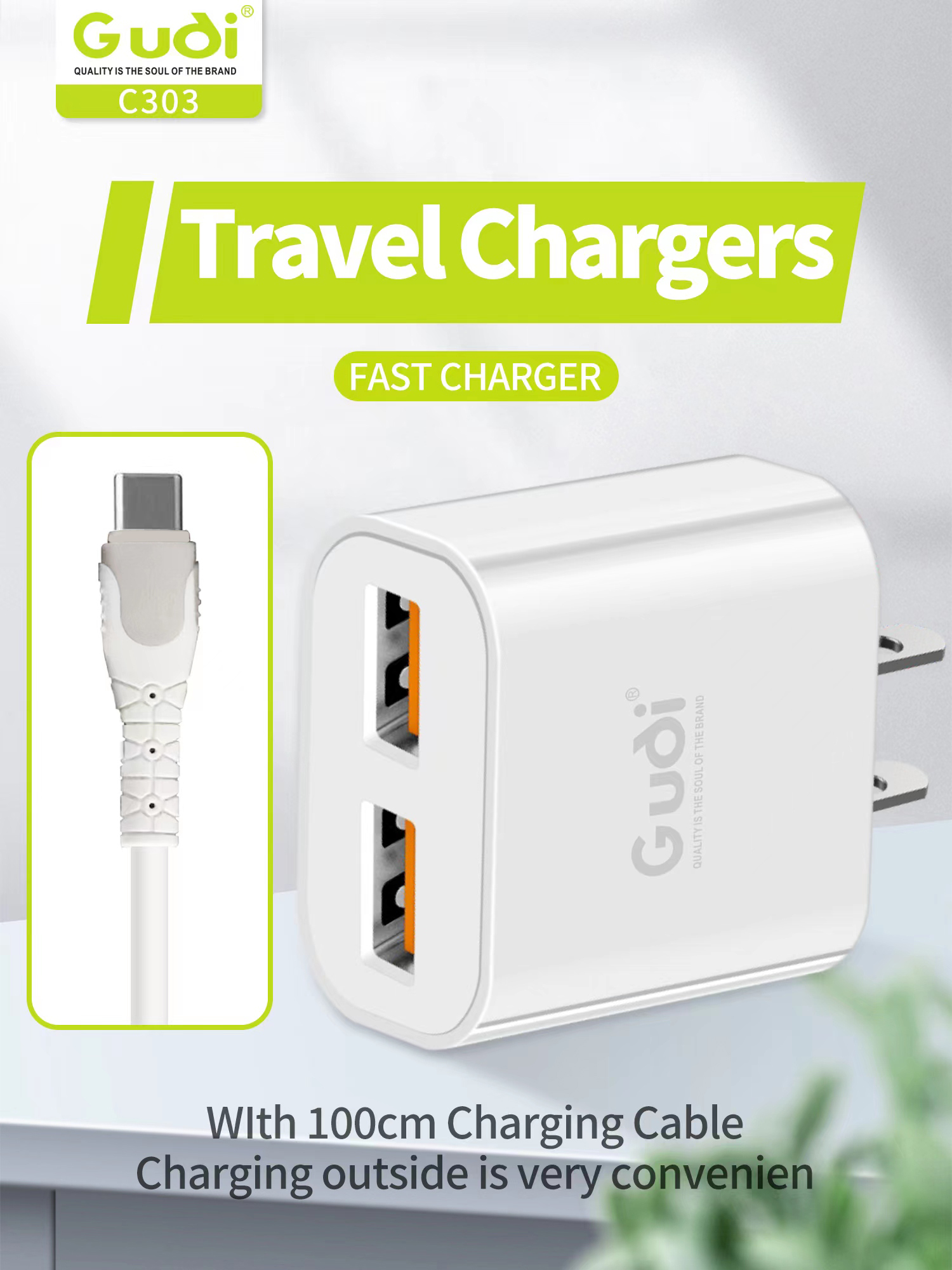 Gudi C303 Wall Fast Charger 2.1A Quick Charge 2 USB Ports Adapter For ...