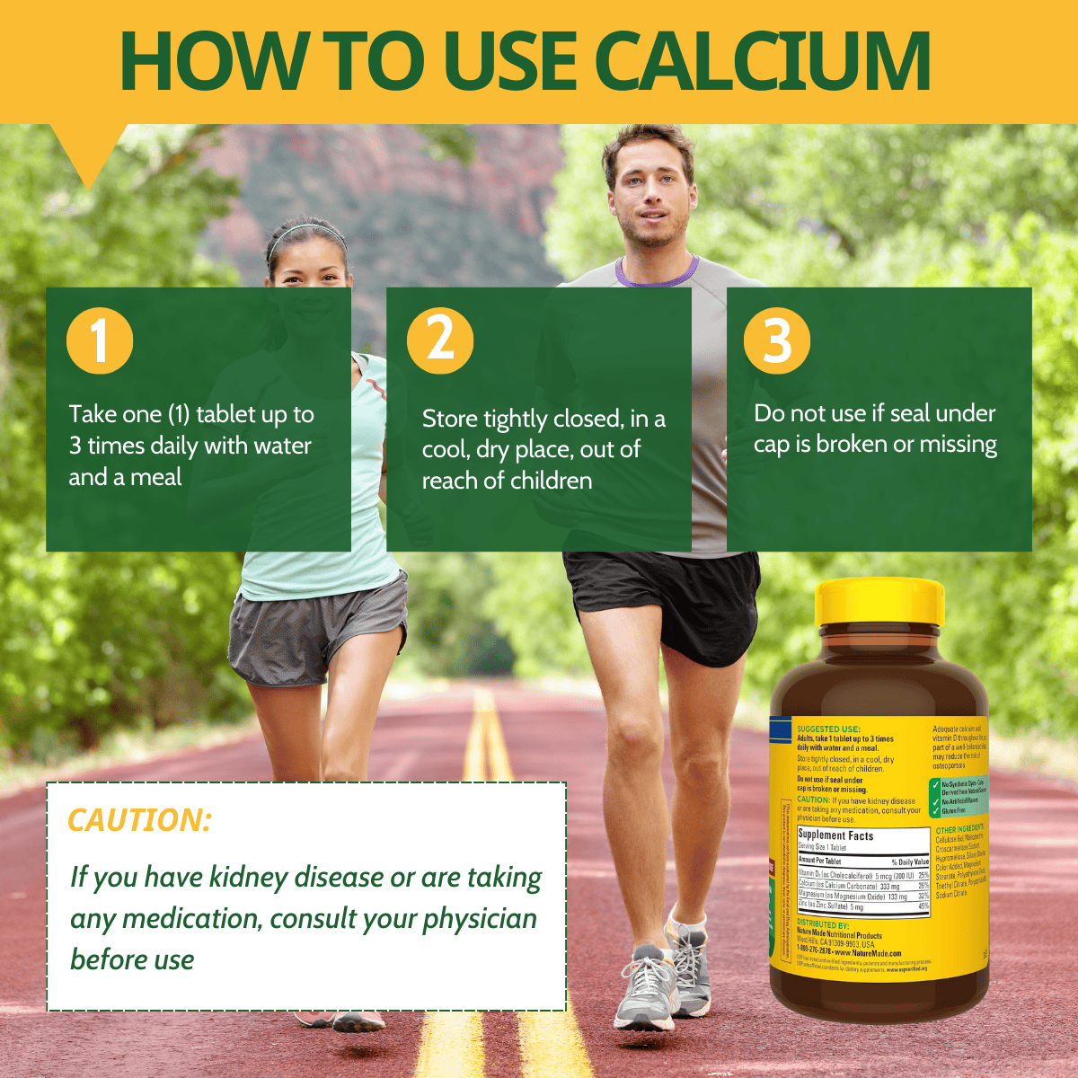 Calcium Magnesium Zinc Nature Made Bone Health Support 300 Tablets ...