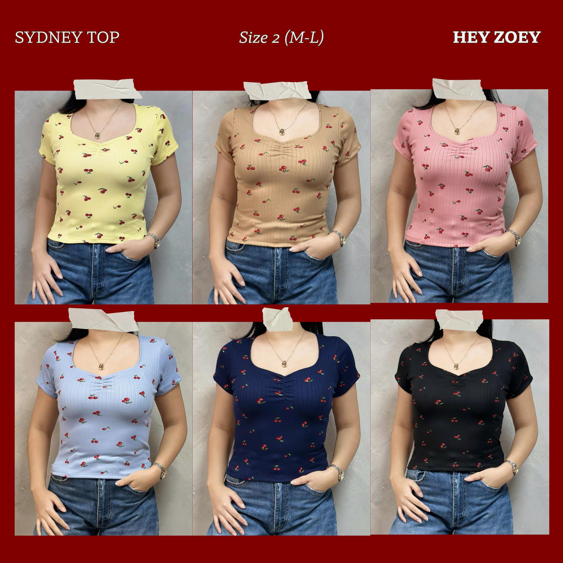 HEY ZOEY Sydney Top - Sweetheart Neck Cherry Printed Soft Cotton ...