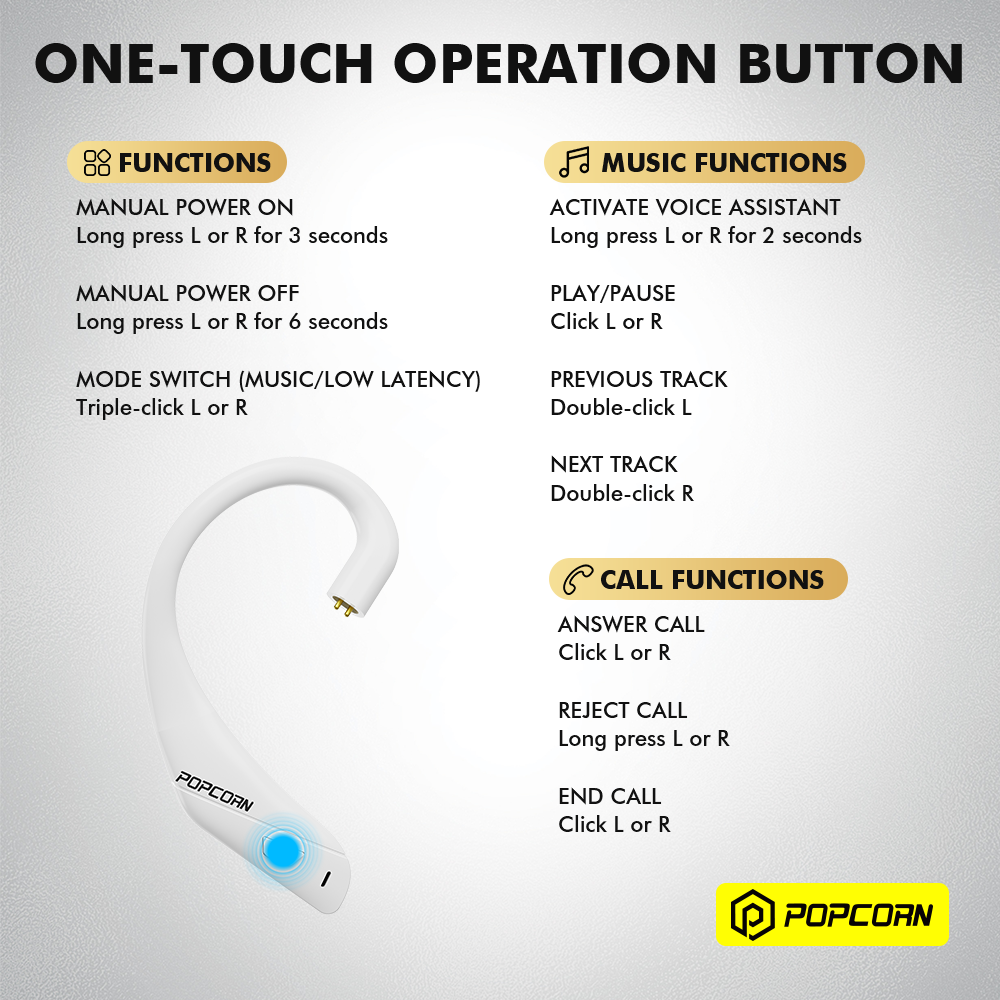 POPCORN BASS X8 Pro Earphone plus BM01 Bluetooth module TWS Earhook ...