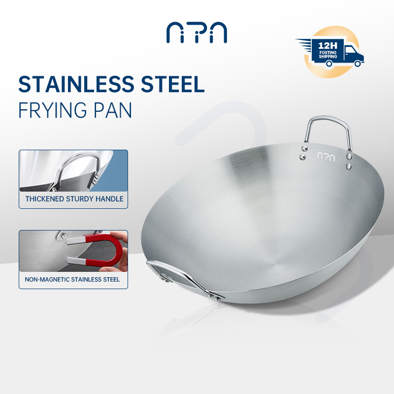 Nipiin【Big Size】38/43/50cm Stainless Steel Wok Raging Fire Stove Frying ...