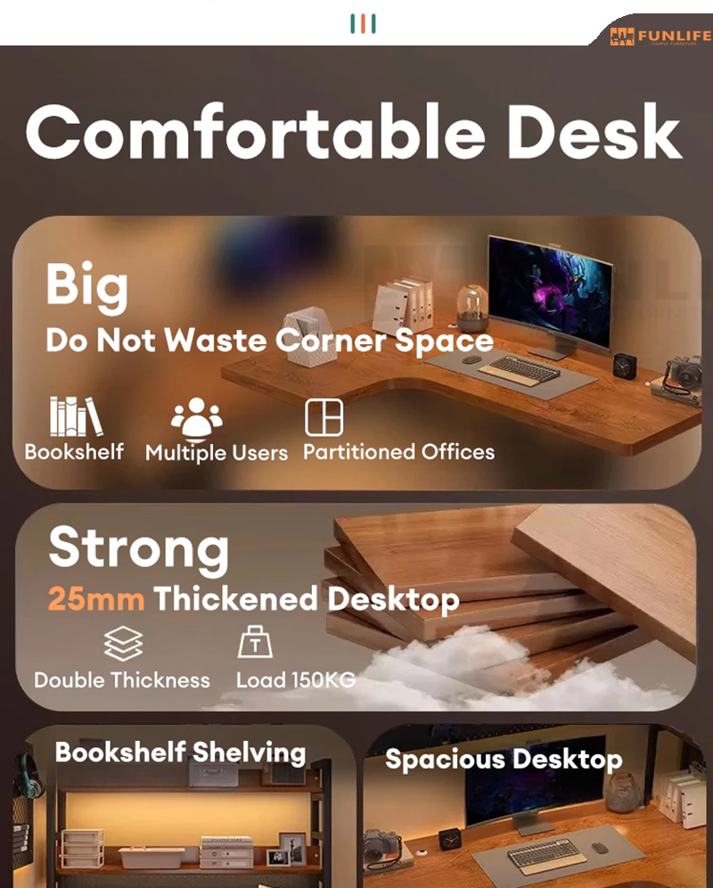 L-Shaped Table Corner Desk Computer Table Gaming Desk Writing Work ...