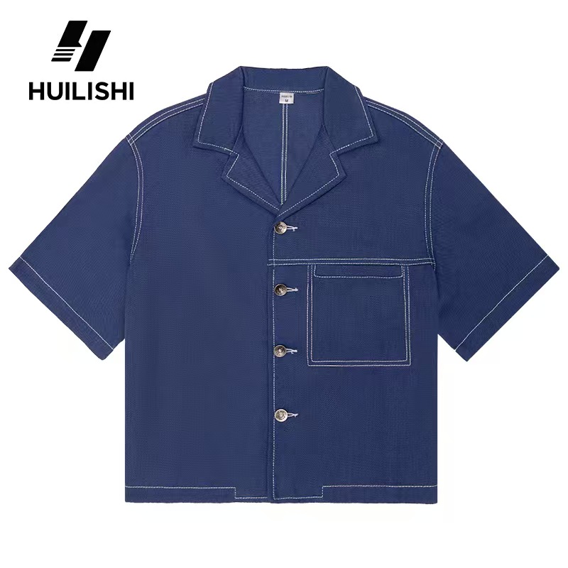 Huilishi Box Fit Cuban collar contrasting color bright stitching design ...