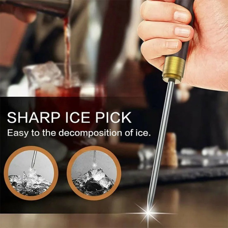 Stainless Steel Ice Pick with Wooden Handle and Safety Cover Kitchen ...