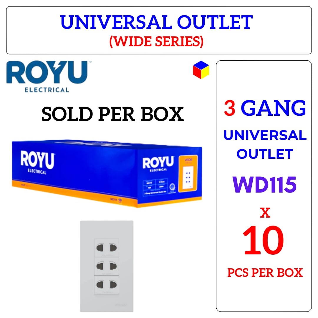 (10 pcs) Royu Wide Series Three (3) Gang Universal Outlet (WD115) 250V ...