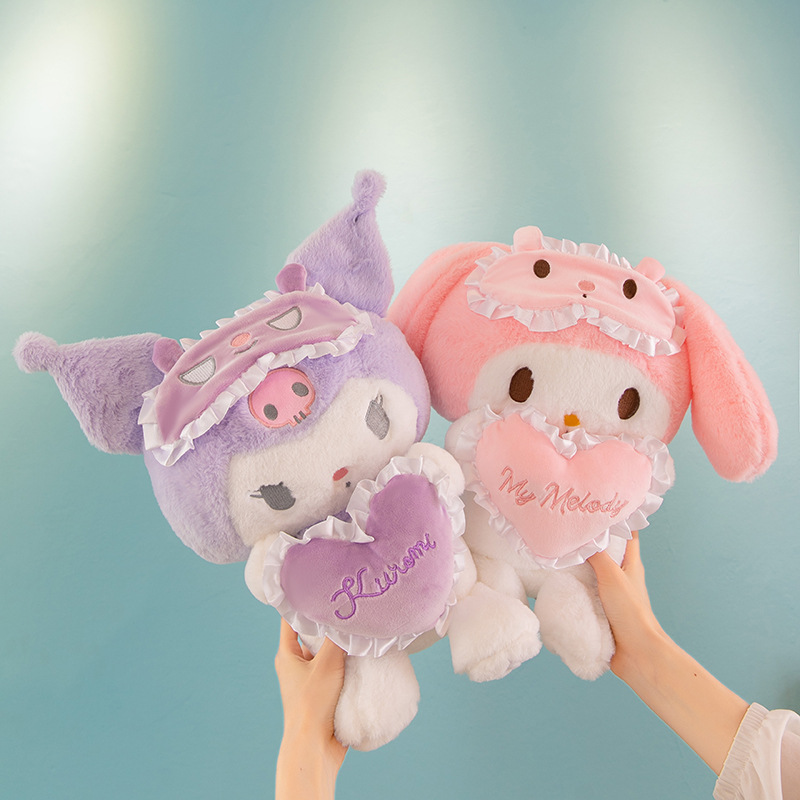 45CM Sanrio Kuromi Melody Plush Doll Eye Mask Hug Heart Kawaii Stuffed ...