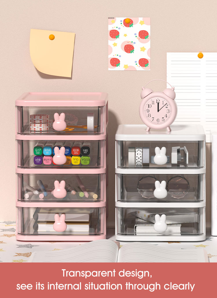 Desk Storage Box Multi Tier Transparent Plastic Large Capacity Bunny ...