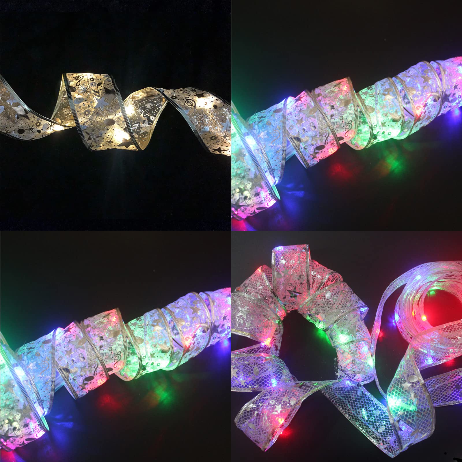 Christmas Ribbon with Lights 4M 100 LED Battery Operated Colorful ...