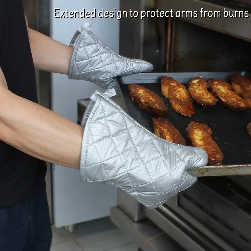 1 pair of silver professional baking oven heat-resistant gloves cotton ...