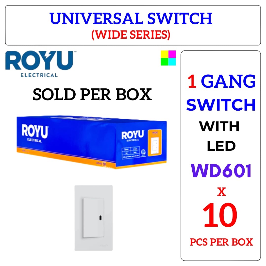 (10 pcs per box) Royu Wide Series One (1) Gang Switch with LED (WD601 ...