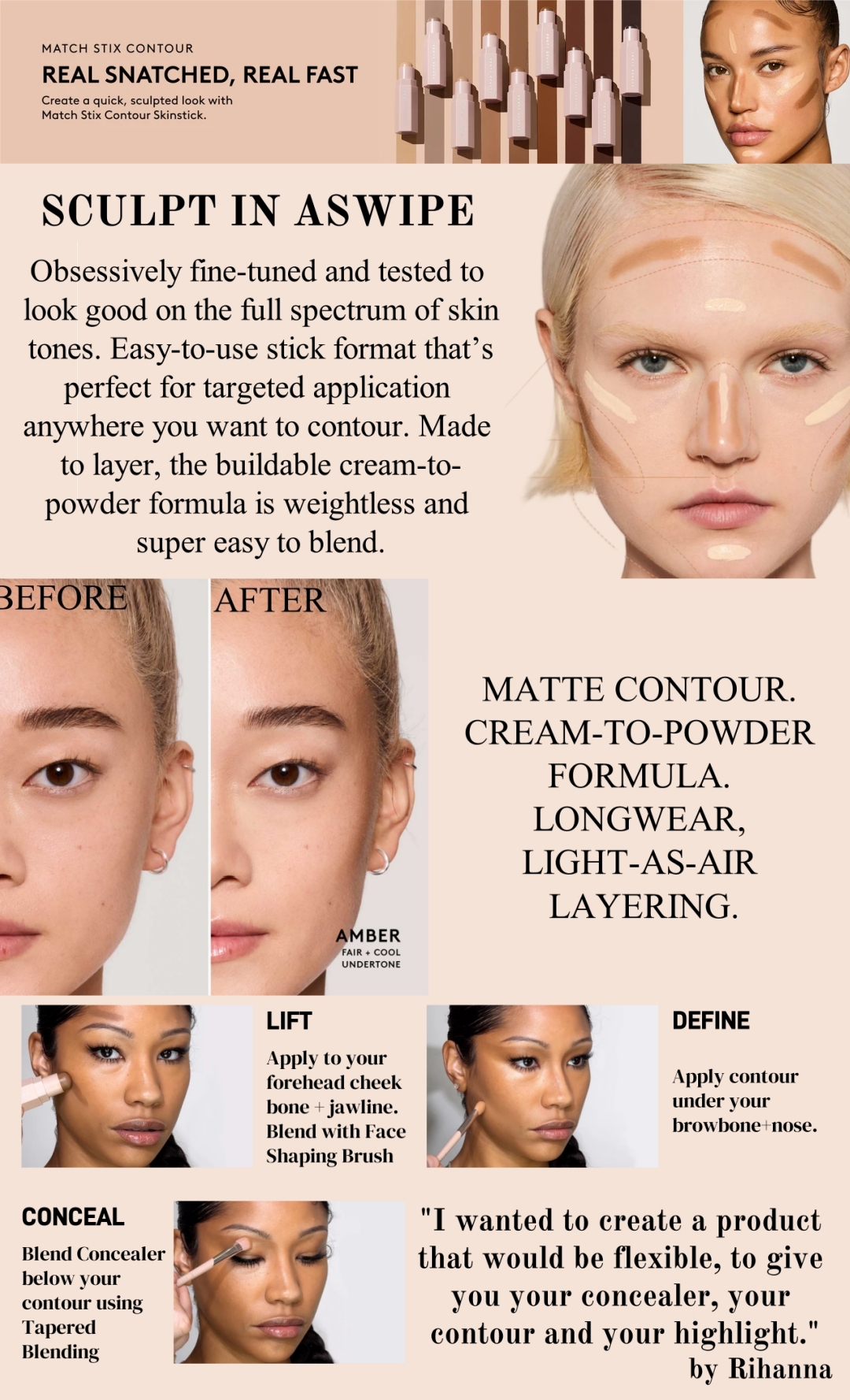 Fenty Beauty Match Stix Matte Contour Skinstick 7.1g Amber | Shopee ...
