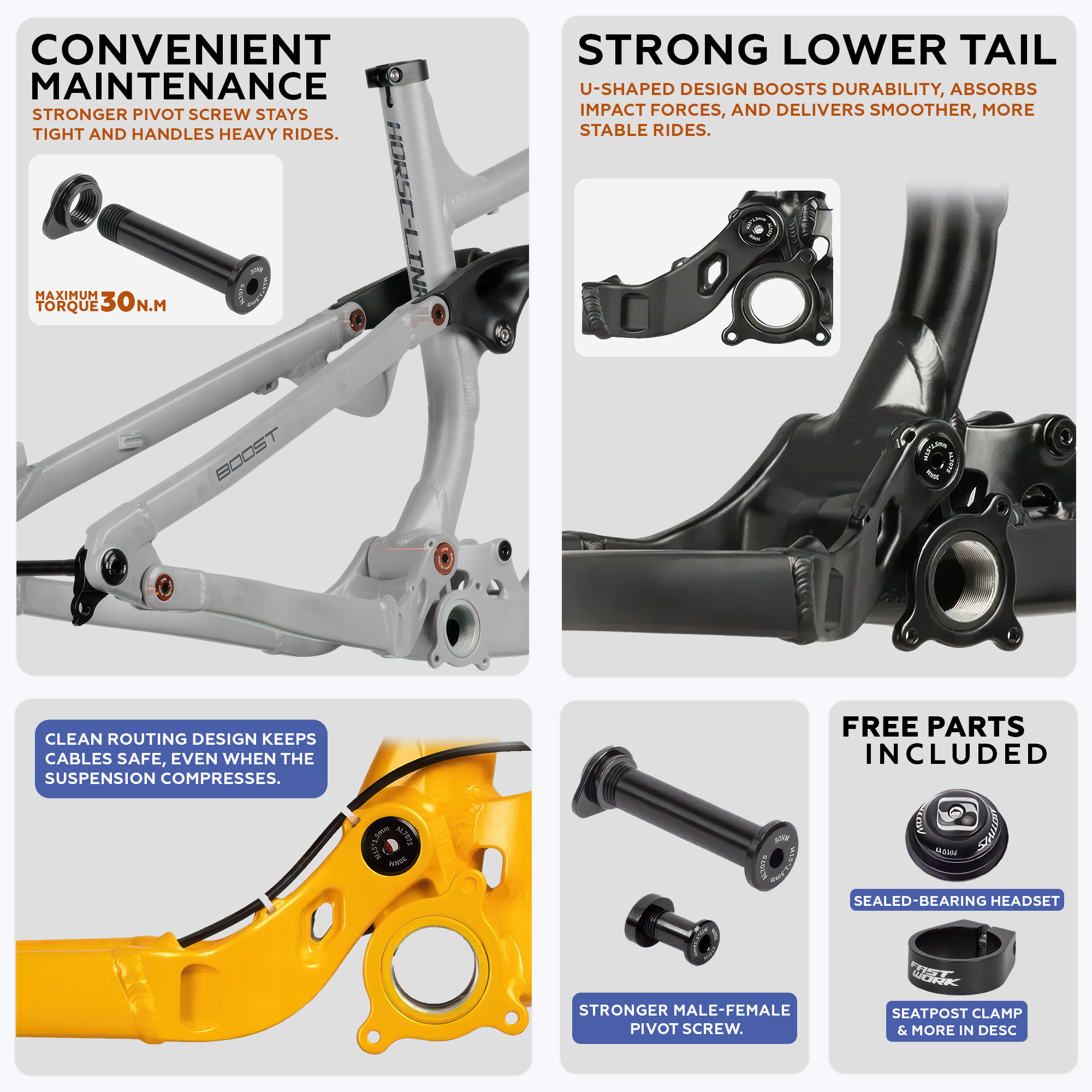 FASTWORK MTB FRAME 26/27.5/29 soft tail full suspension XC trail AM ...