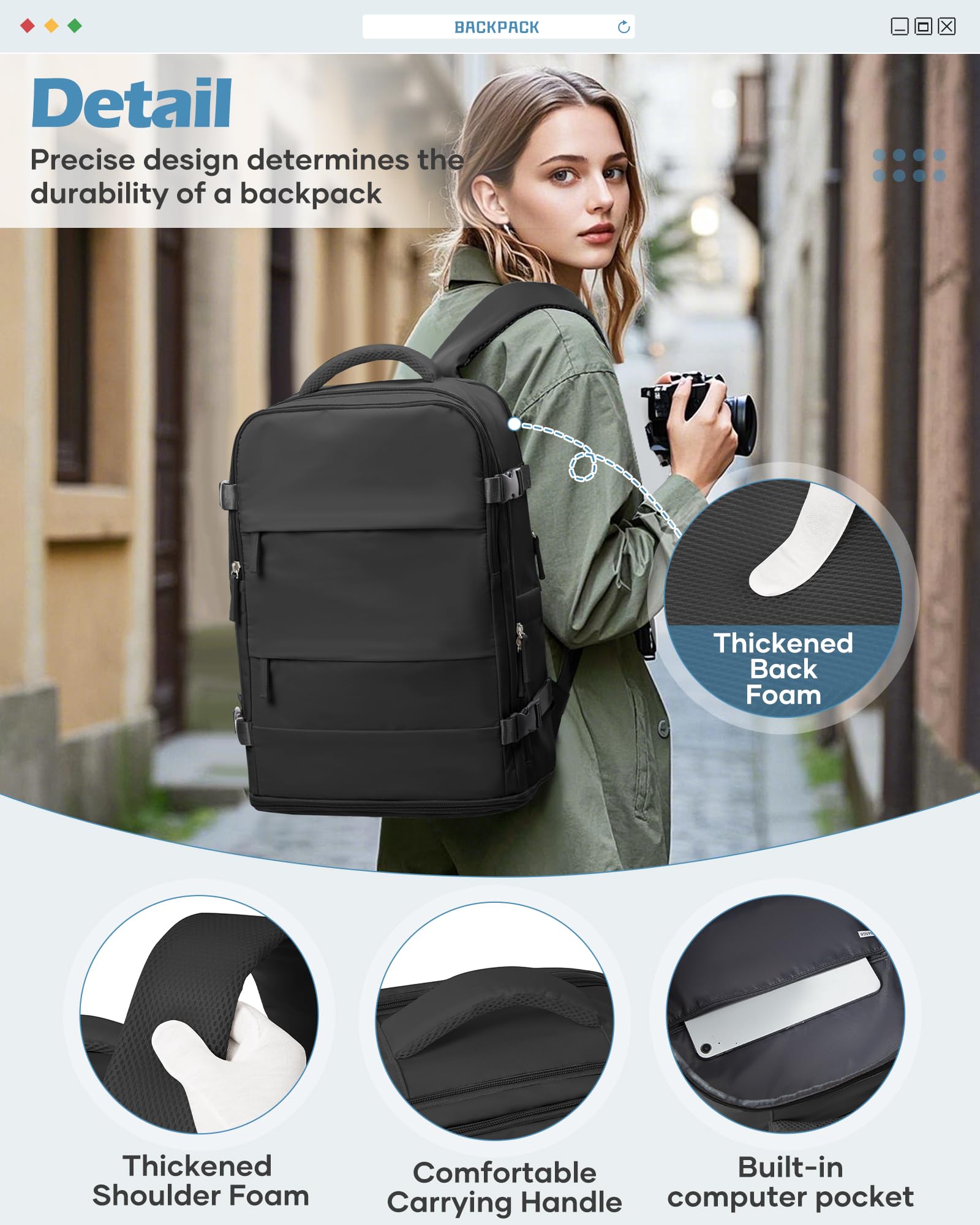 Bella Travel Backpack Waterproof Large Capacity 16 Inch Multifunctional ...