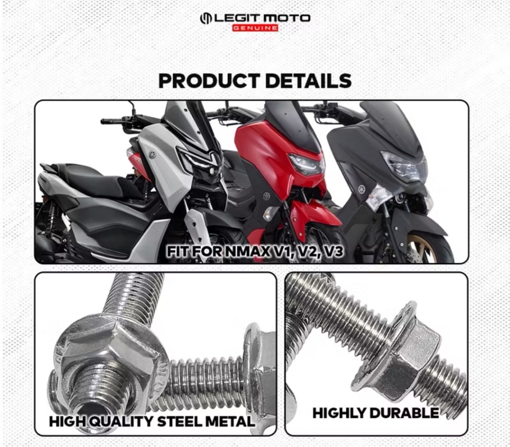 LEGITMOTO NMAX V1/V2/V3 STUD BOLTS STAINLESS 8MM THREAD L-11865 EXHAUST ...