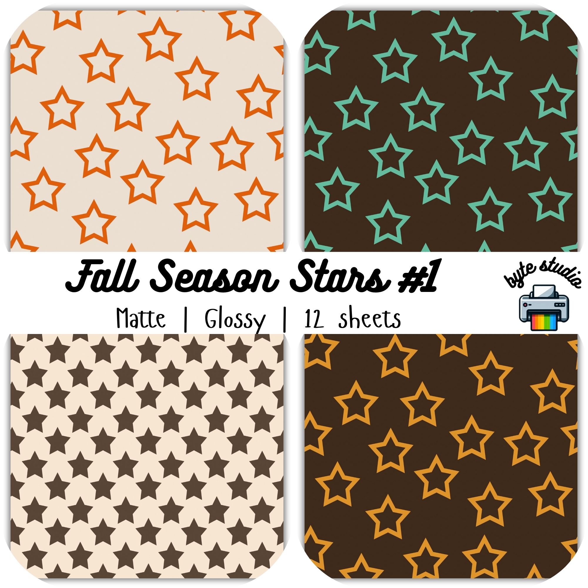 12 Sheets 8x8 Fall Season Stars #1 by byte studio | Cardstock Craft ...