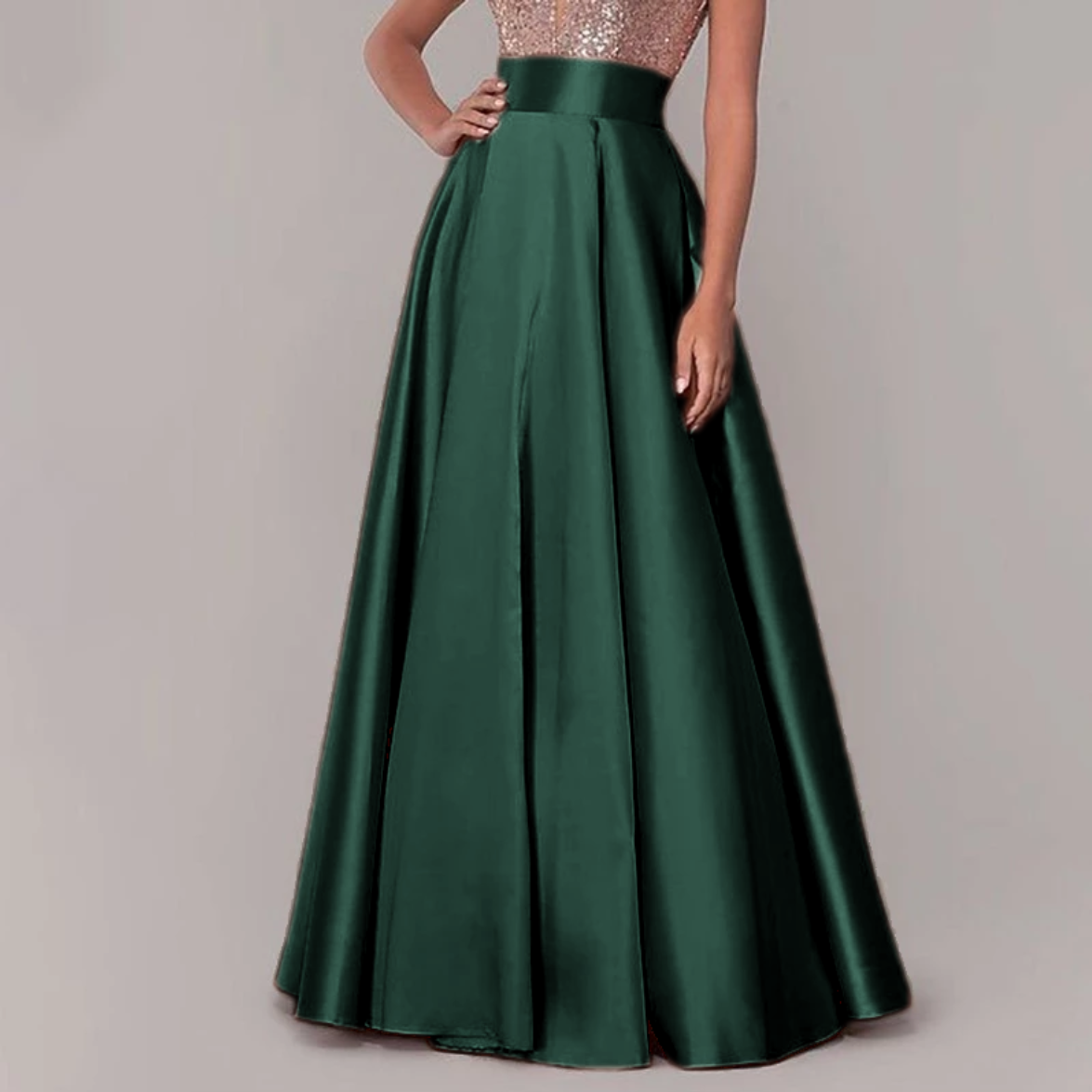 Women Elegant Satin Solid Skirts High Waist A-line Satin Party Prom Pleated Maxi Dress L2228 ...