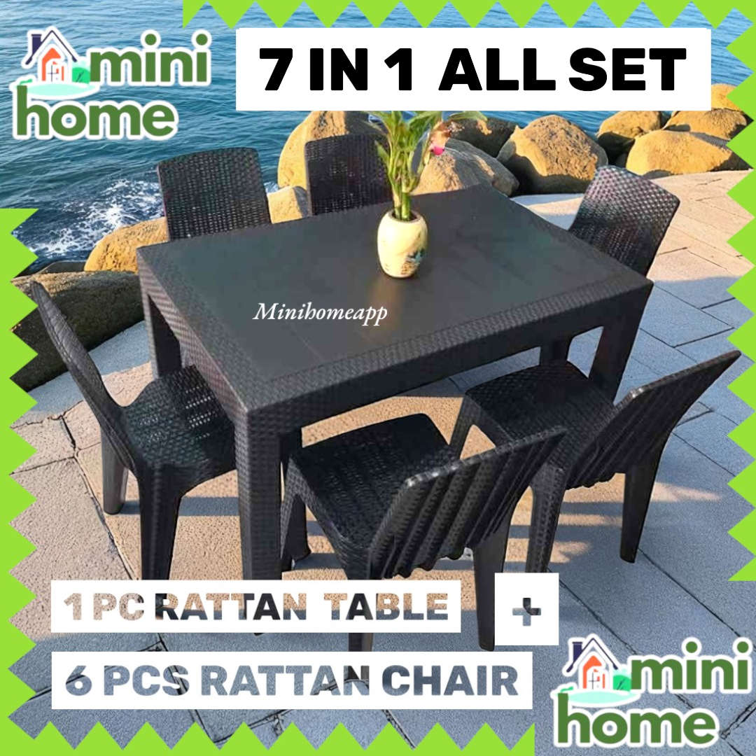 7 IN 1 COMPLETE SET RATTAN TABLE AND RATTAN CHAIRS DINING OUTDOOR 24x38 ...