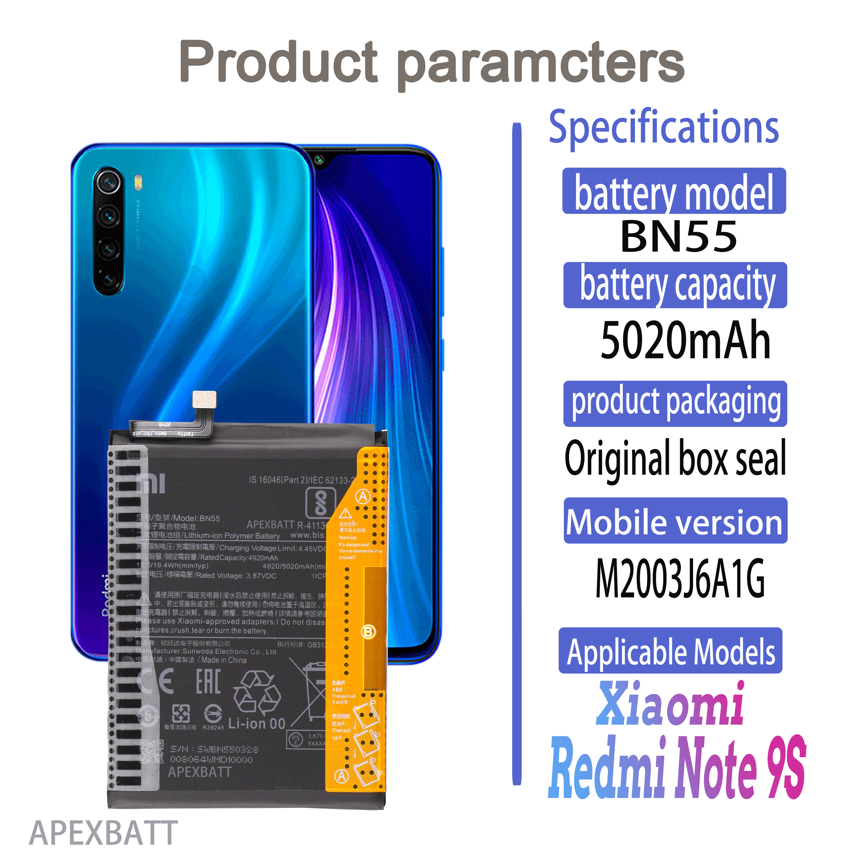 APEXBATT BN55 5020mAh Original Replacement Battery For Xiaomi Redmi ...
