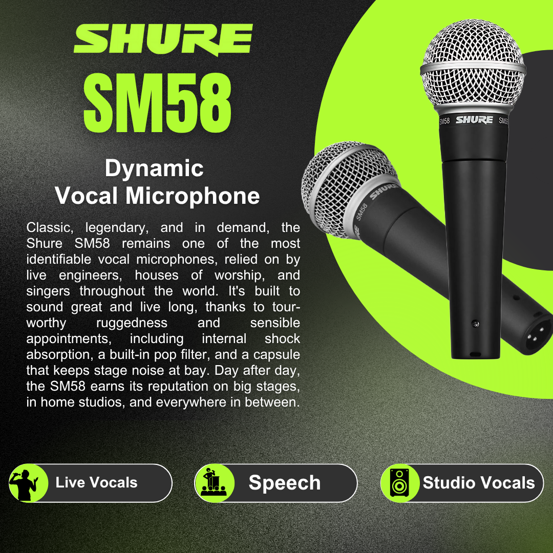 Shure SM58 Cardioid Dynamic Vocal Microphone, Live Performance Studio ...