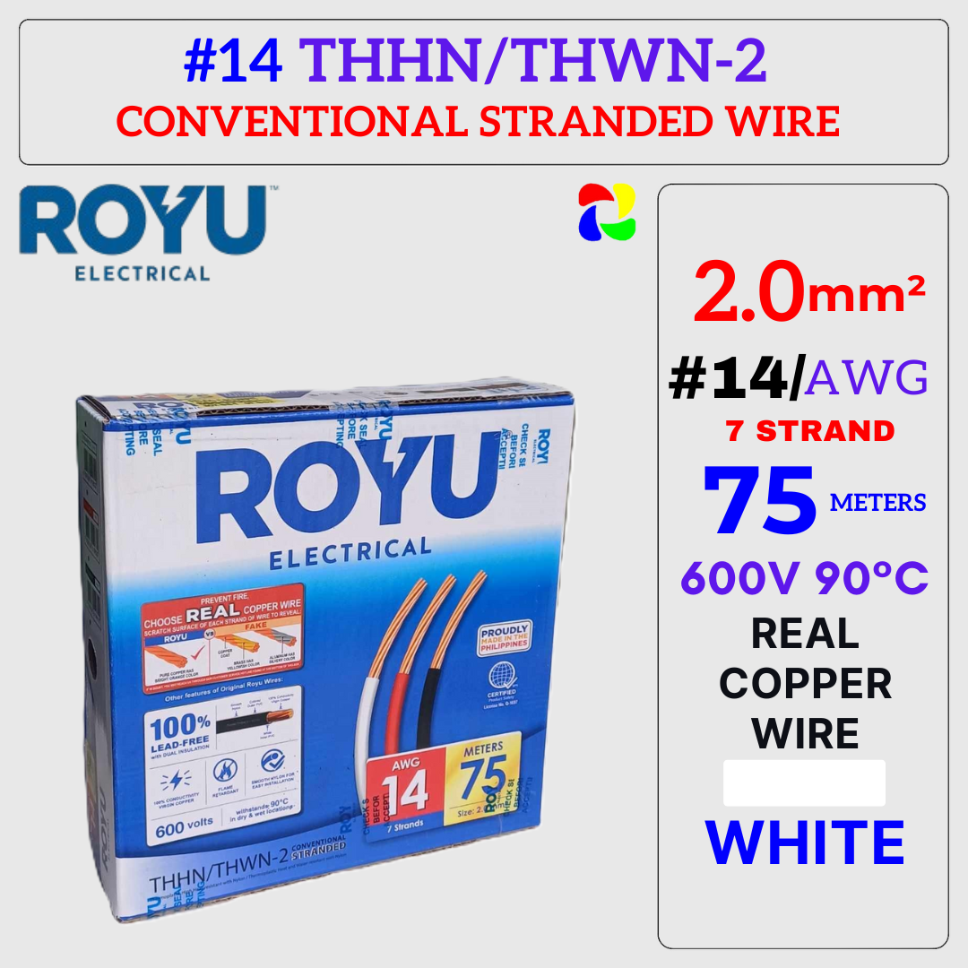(White) Royu 2.0mm² (#14) AWG 14/7 Strand THHN/ THWN-2 Stranded ...