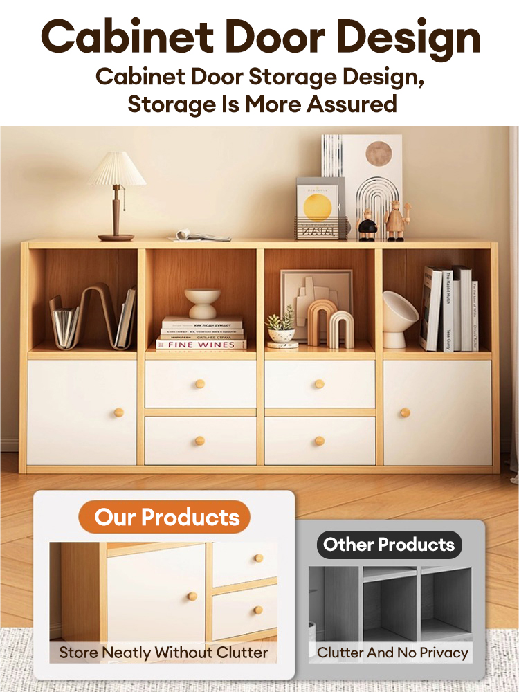 【With Back Panel】Wooden Book Shelf With Door Bookshelf Storage Wood ...