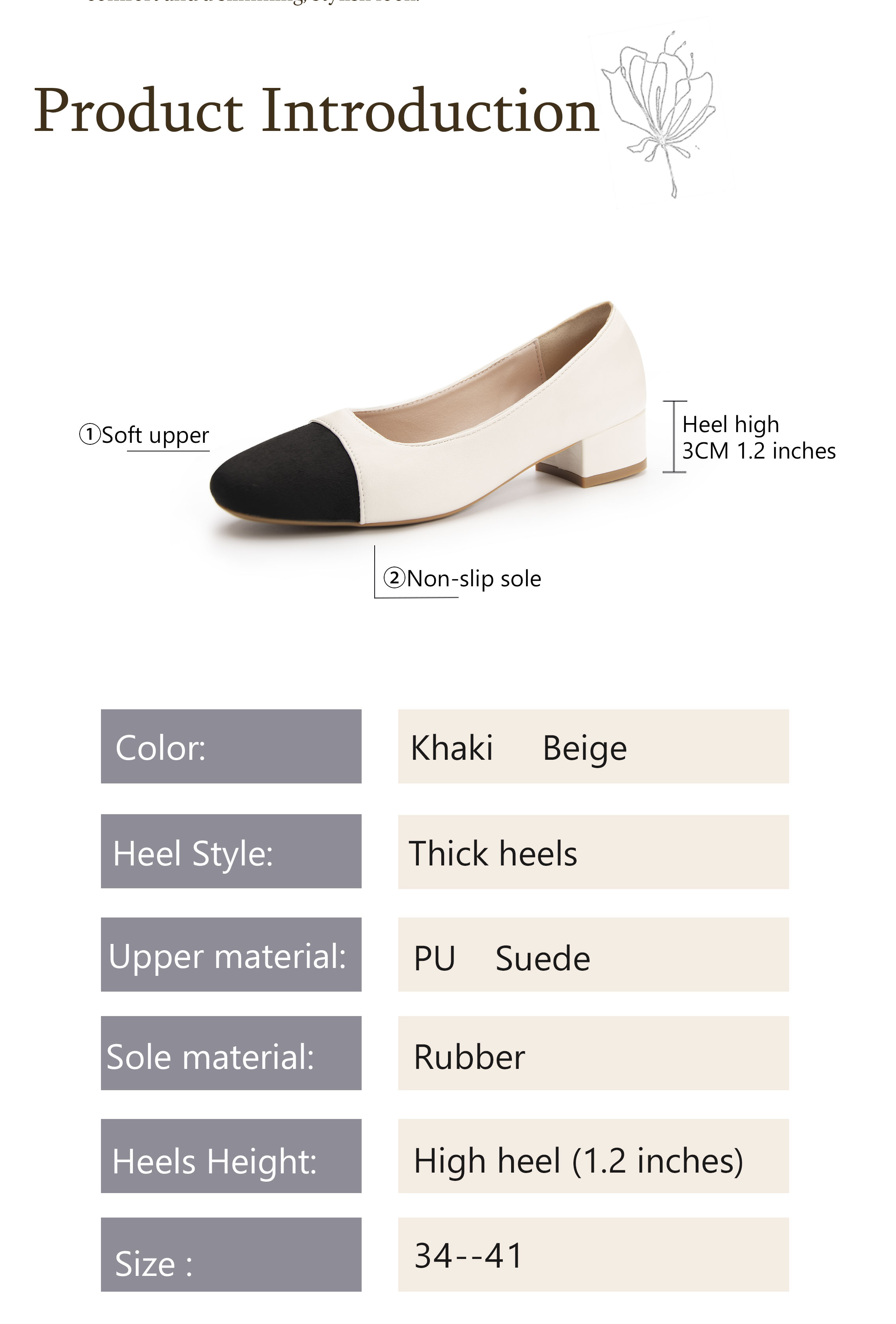 VONICA Beige Doll Shoes for Women Fashion Office Block Heels | Shopee ...
