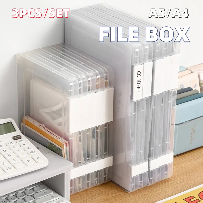 3Pcs A4 File Box Document Storage Box Folder Organizer Transparent File ...