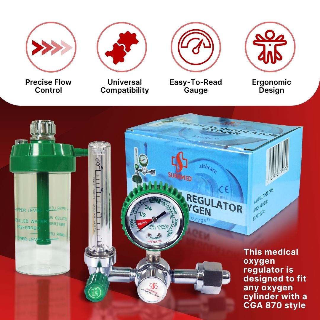SURRMED Medical Oxygen Regulator | Durable Pressure Gauge & Flow Meter ...