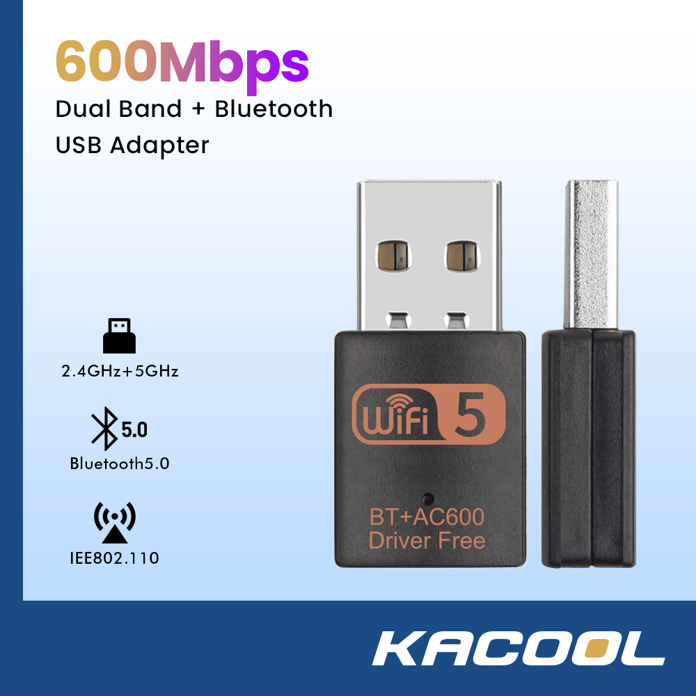 Kacool USB WiFi Bluetooth Adapter 600Mbps Dual Band 2.4/5Ghz Wireless ...